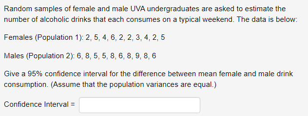 Solved Random samples of female and male UVA undergraduates | Chegg.com