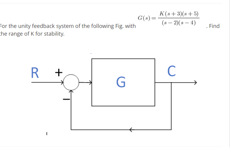 Solved G(s)=K(s+3)(s+5)(s-2)(s-4)For the unity feedback | Chegg.com