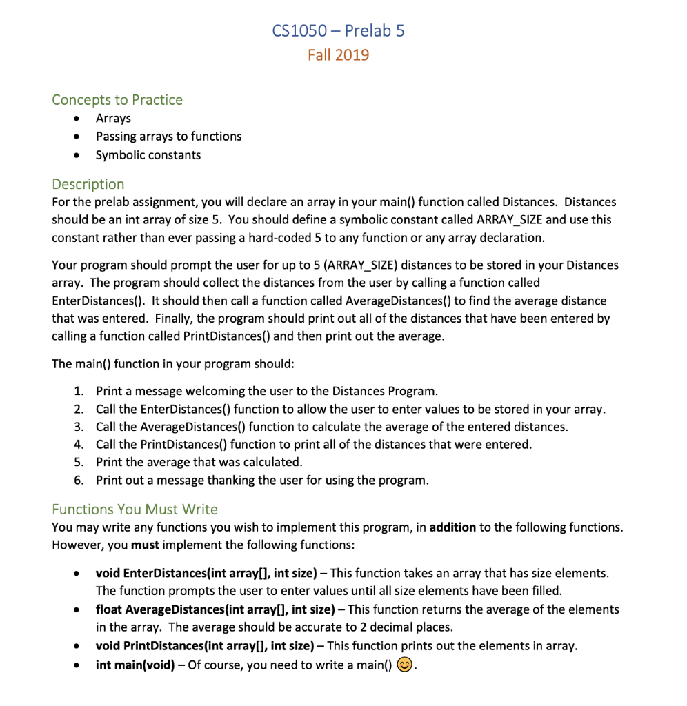 Solved CS1050 – Prelab 5 Fall 2019 Concepts to Practice • | Chegg.com