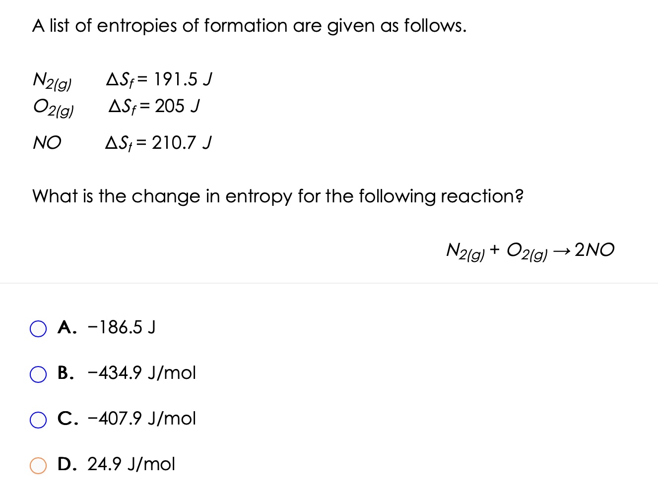 Solved A list of ﻿entropies of ﻿formation are given as | Chegg.com