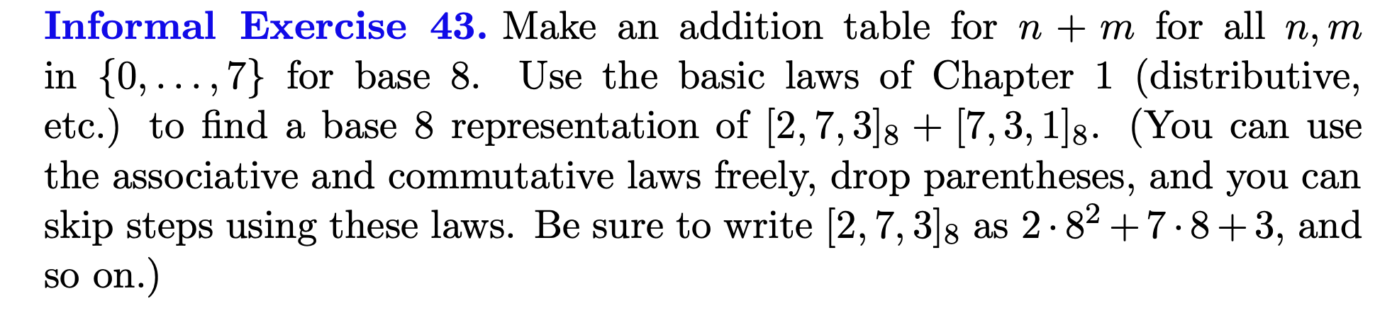 Solved Informal Exercise 43. Make an addition table for n+m | Chegg.com