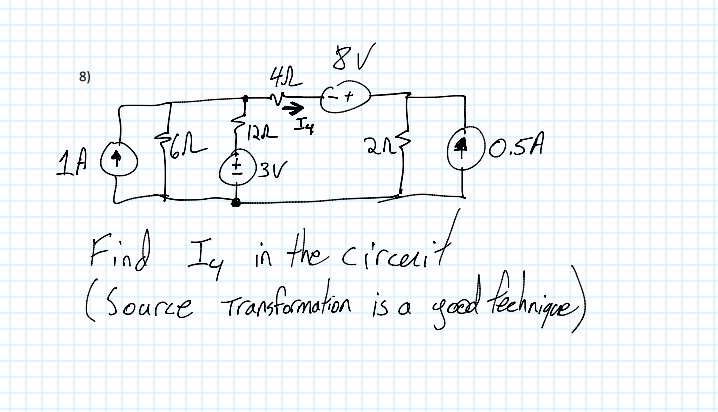 Solved 8V 8) 42 FOR IRR Iq 1A +)3V 215 0.54 Find Icy in the | Chegg.com