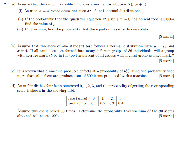 Solved 2. (a) Assume that the random variable y follows a | Chegg.com