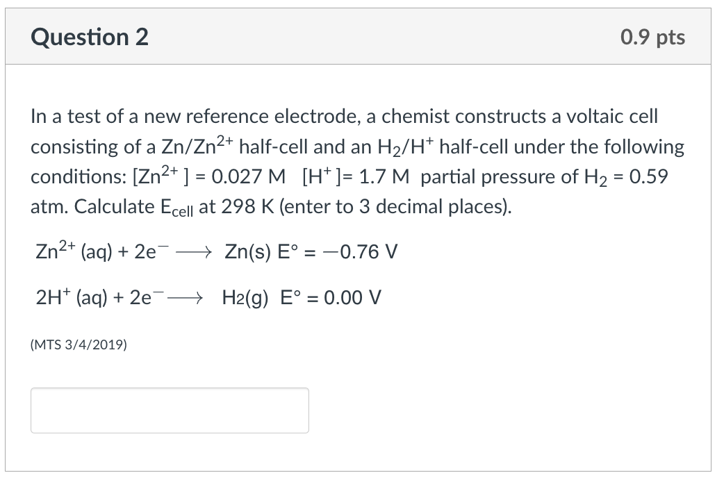 Solved In a test of a new reference electrode, a chemist | Chegg.com