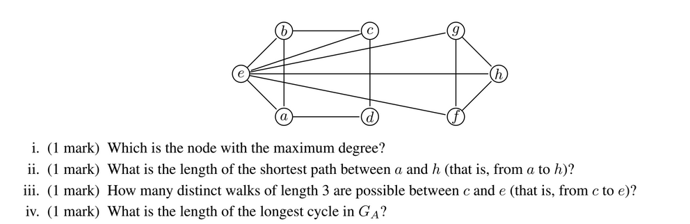 Solved i. (1 mark) Which is the node with the maximum | Chegg.com