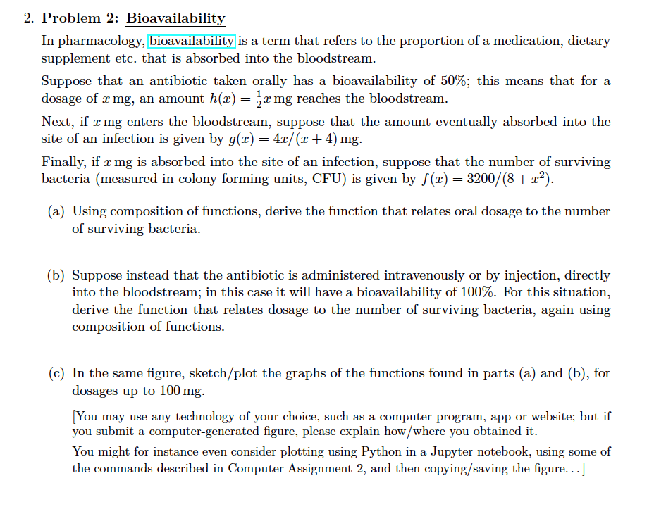 Solved Problem 2: Bioavailability In pharmacology, | Chegg.com