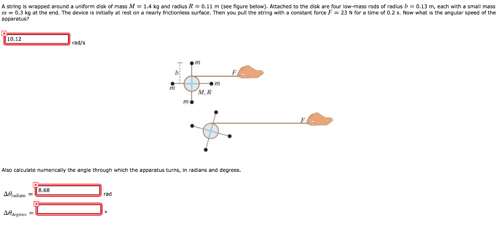Solved A string is wrapped around a uniform disk of mass M = | Chegg.com