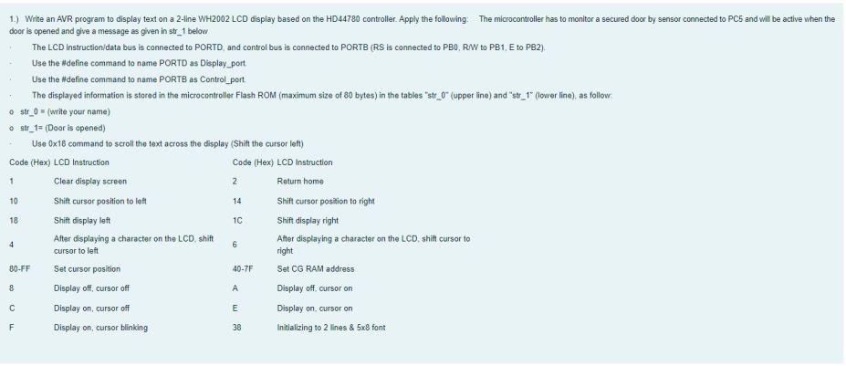 Solved 1.) Write an AVR program to display text on a 2-line | Chegg.com