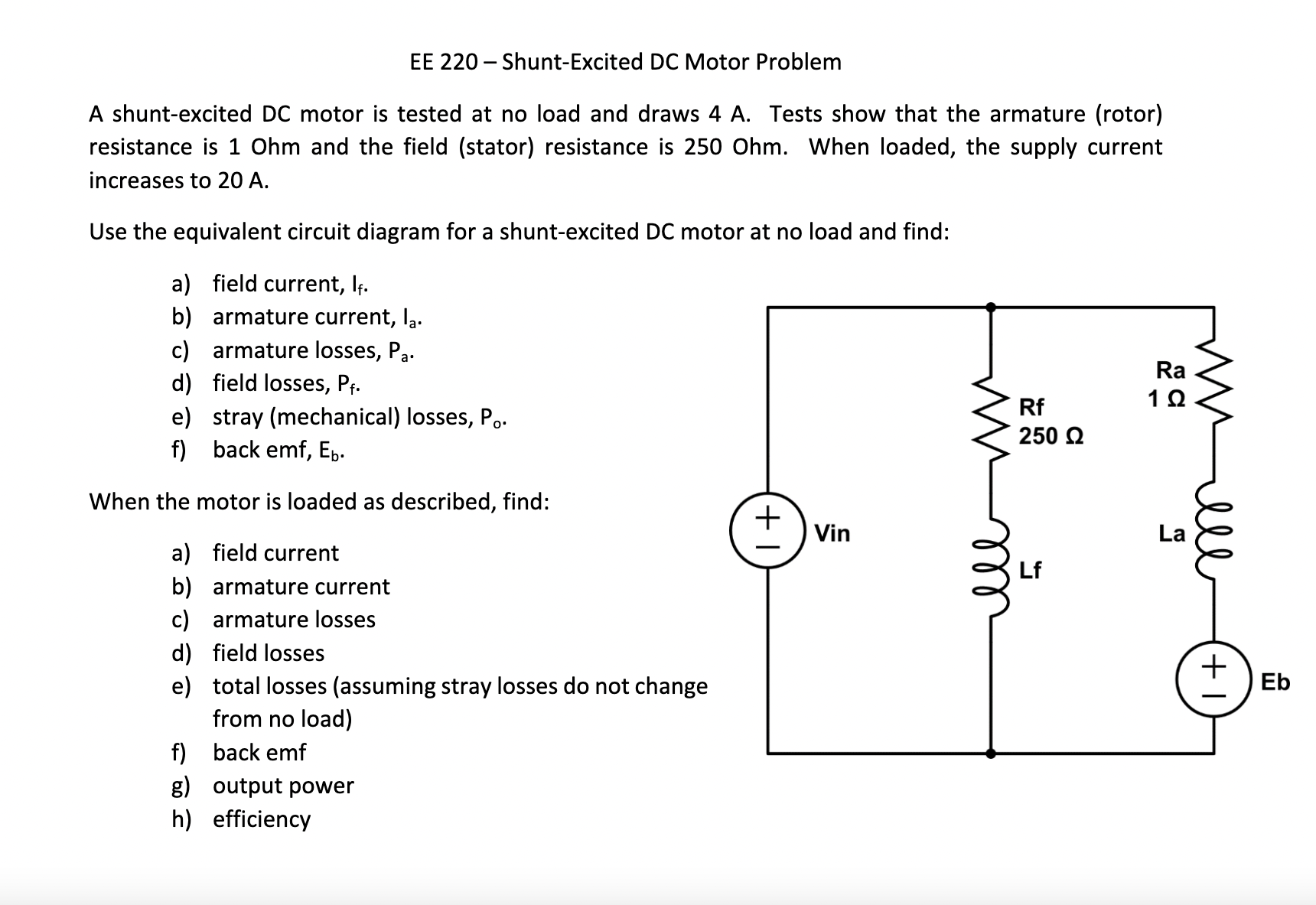 Solved A shunt-excited DC motor is tested at no load and | Chegg.com
