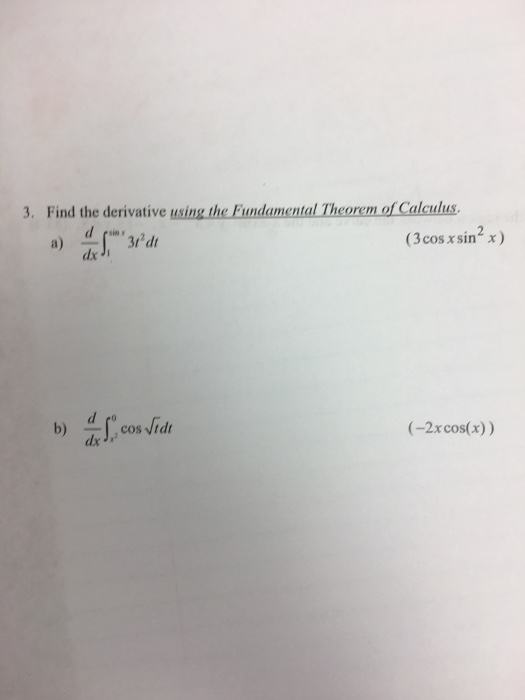 Solved Find the derivative using the Fundamental Theorem of | Chegg.com