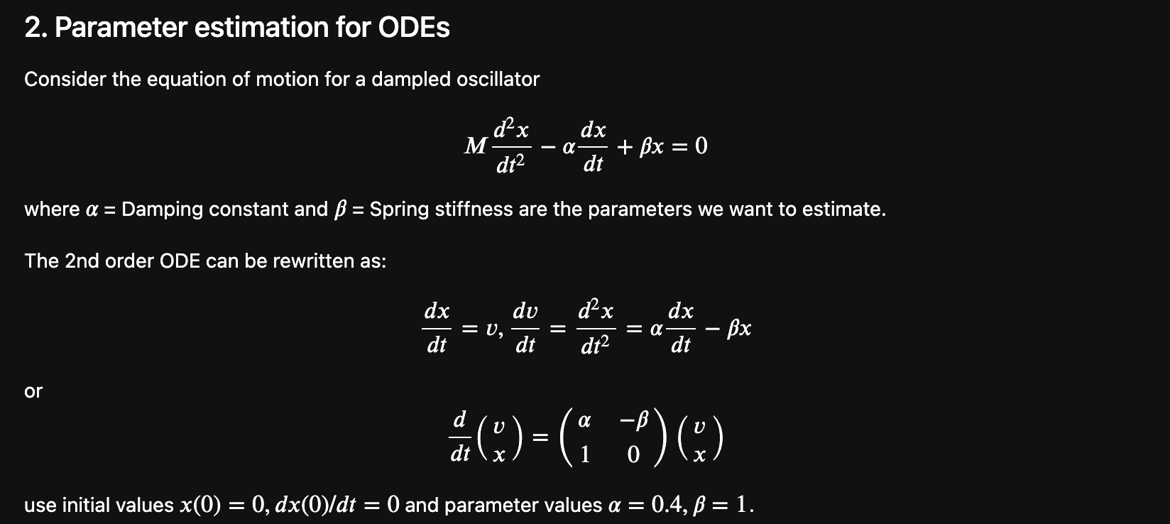 2 Parameter Estimation For Odes Consider The