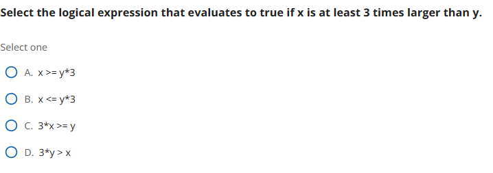 Solved Select the logical expression that evaluates to true | Chegg.com