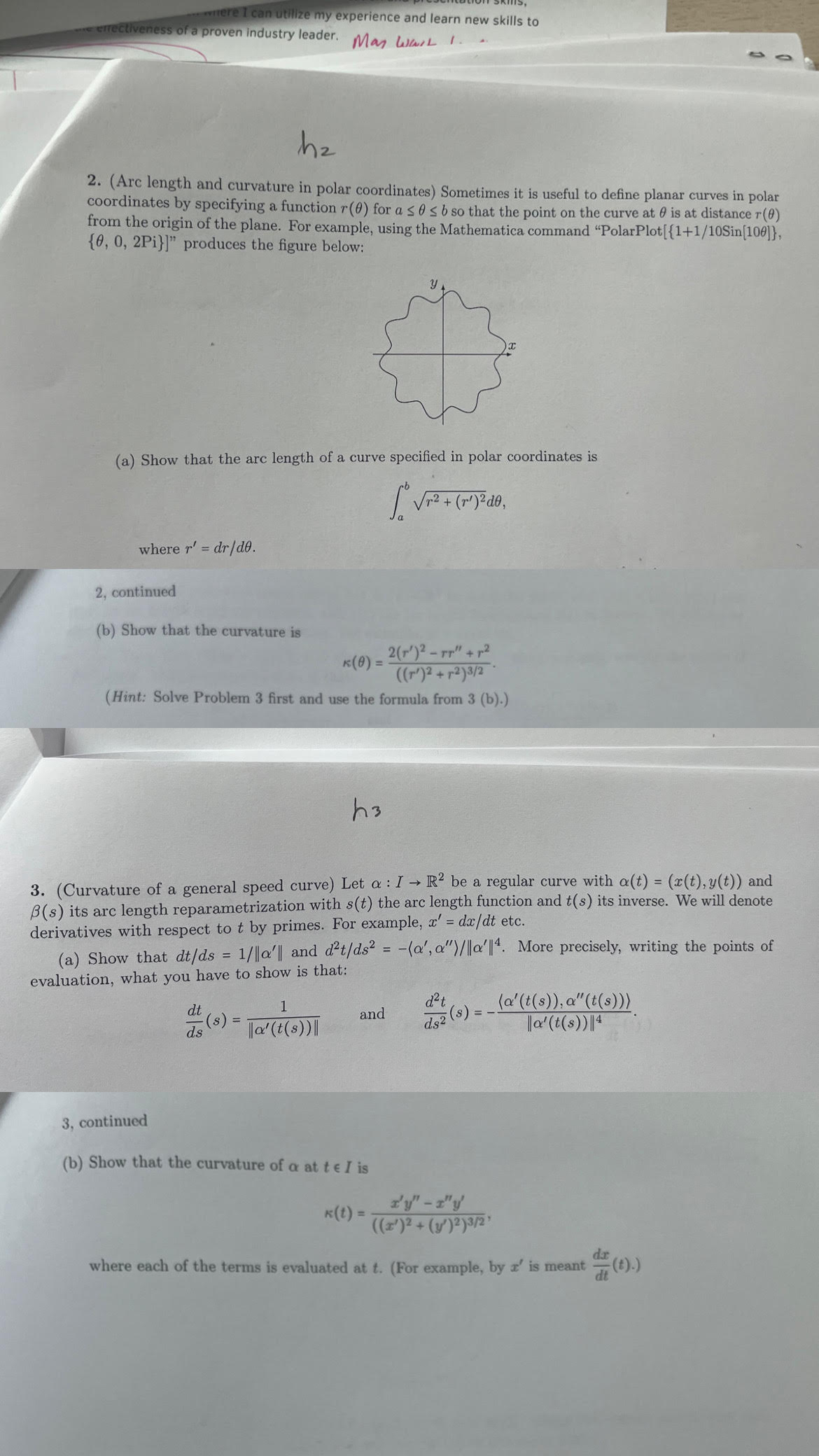 Solved 3 , ﻿continued(b) ﻿Show that the curvature of α ﻿at | Chegg.com