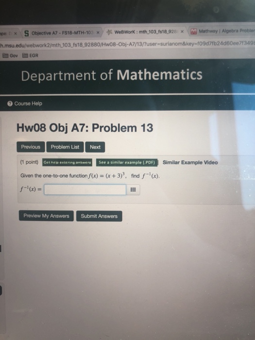 Solved Objective A7- FS18-MTH-103 x WeBWorK: mth 103 | Chegg.com
