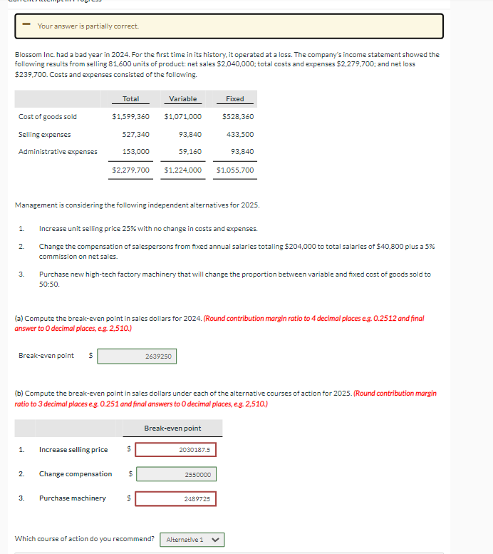 Solved Blossom Inc. had a bad year in 2024 . For the first | Chegg.com