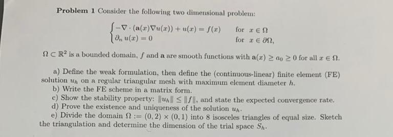Problem 1 Consider the following two dimensional | Chegg.com