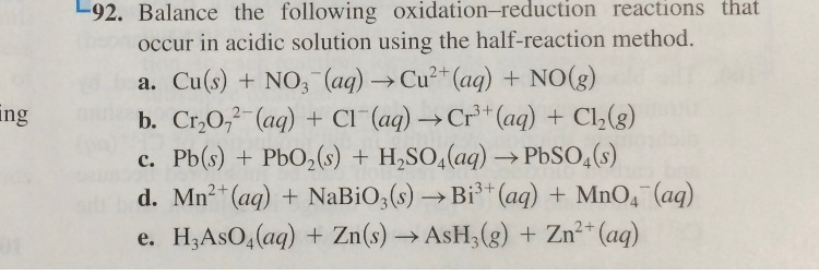 Solved 92. Balance the following oxidation-reduction | Chegg.com