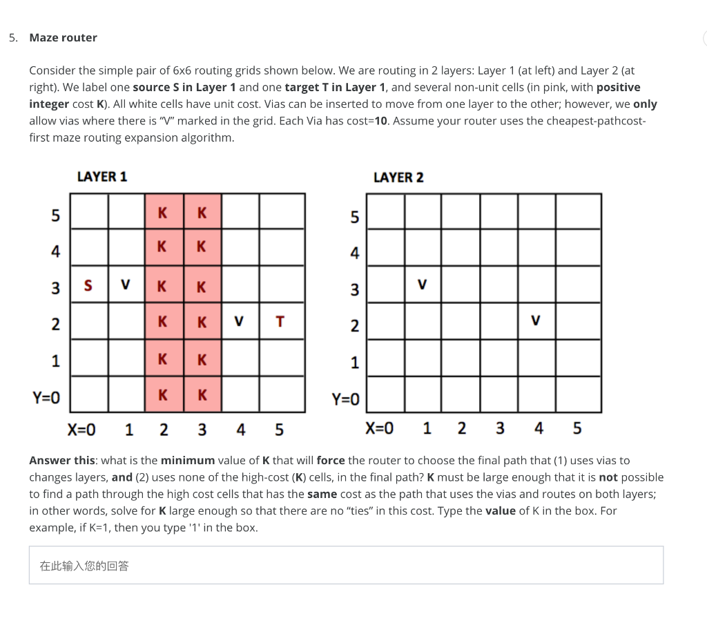 Solved 5. Maze router Consider the simple pair of 6x6 | Chegg.com