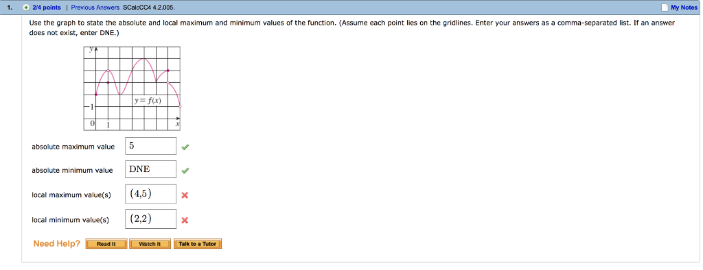 Solved 1. 2/4 points | Previous Answers SCalcCC4 4.2.005 My | Chegg.com