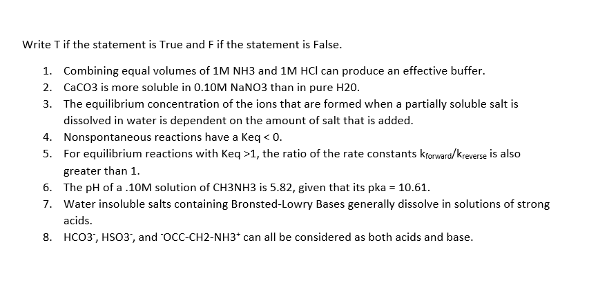 Solved Write T if the statement is True and F if the | Chegg.com