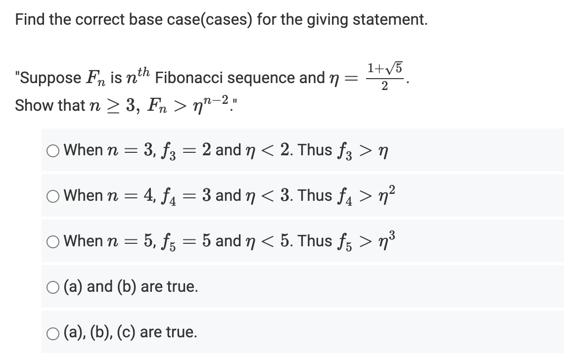 Solved Find the correct base case(cases) for the giving | Chegg.com