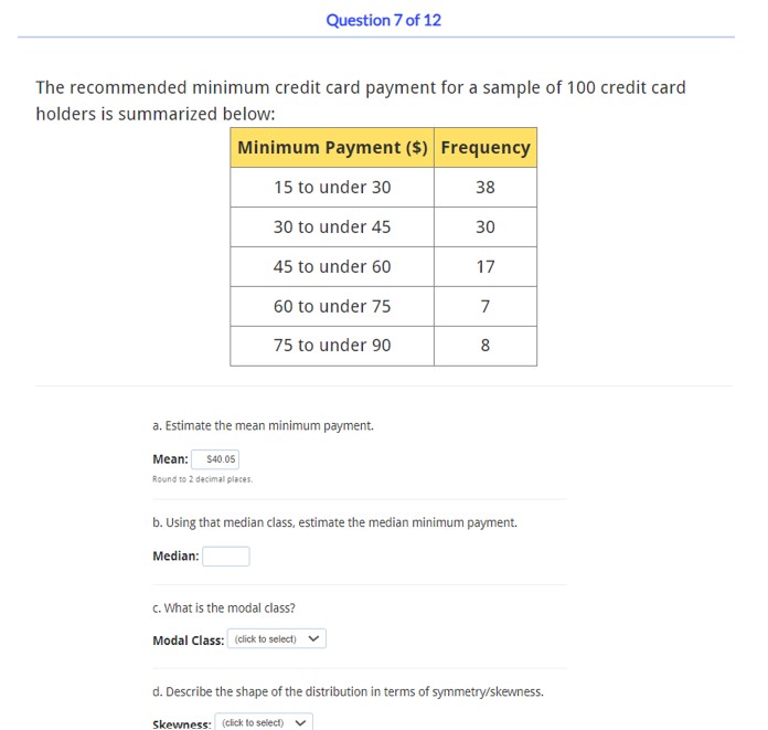 Solved The recommended minimum credit card payment for a | Chegg.com