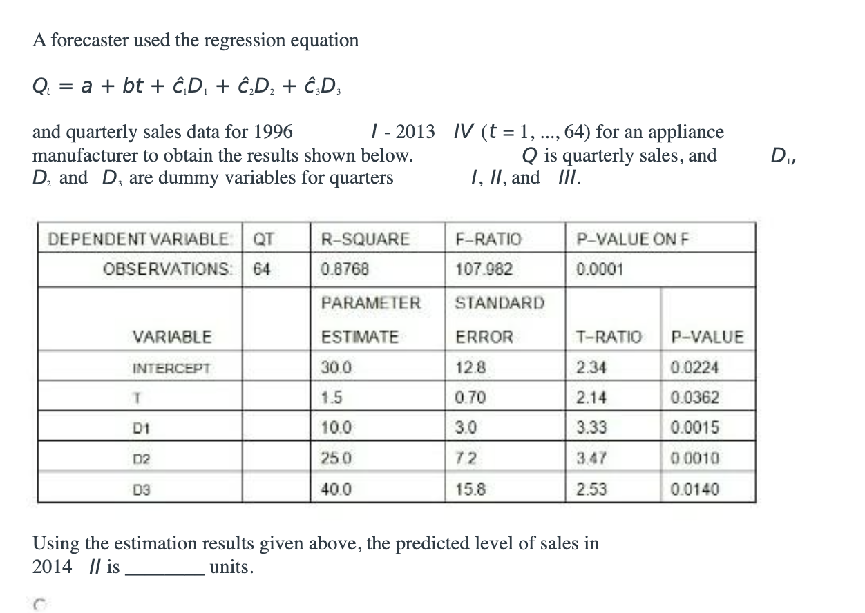 Solved A forecaster used the regression | Chegg.com