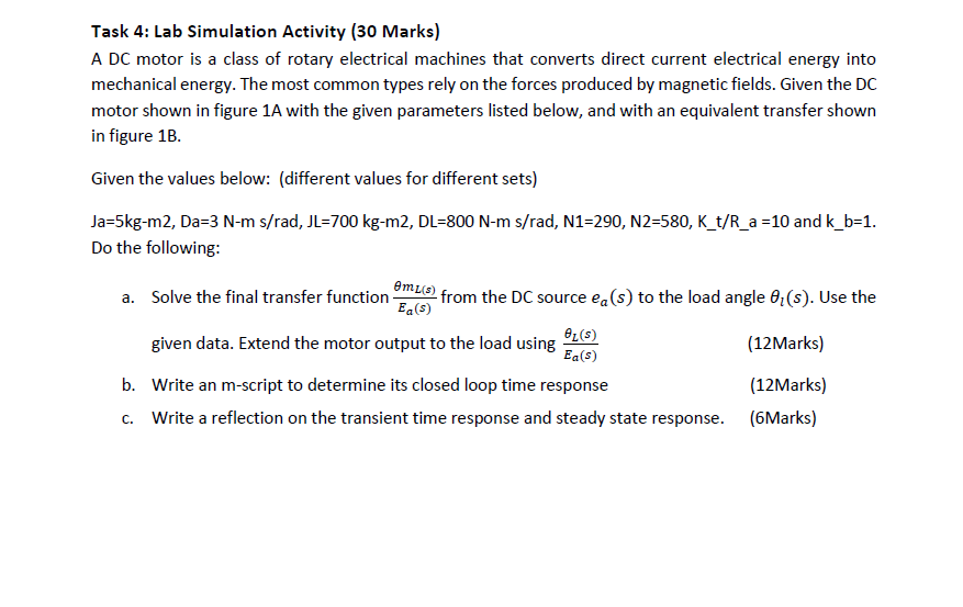 Solved Task 4: Lab Simulation Activity (30 Marks) A DC motor | Chegg.com