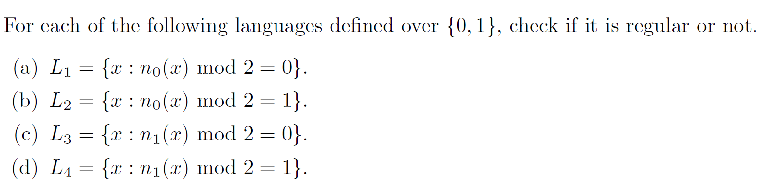 Solved For each of the following languages defined over | Chegg.com