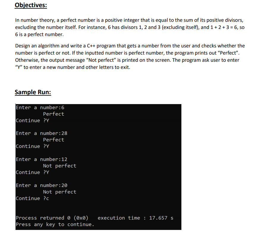 Solved Objectives: In number theory, a perfect number is a | Chegg.com
