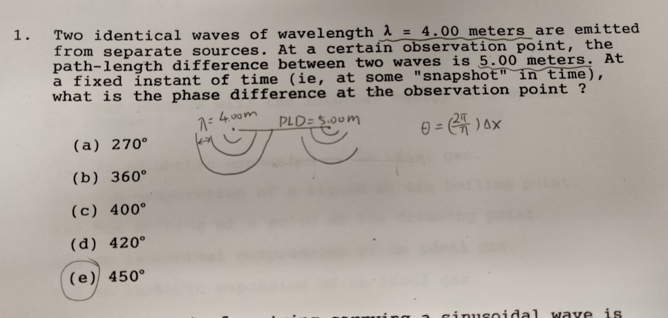 Solved 1. Two identical waves of wavelength 1 = 4.00 meters | Chegg.com
