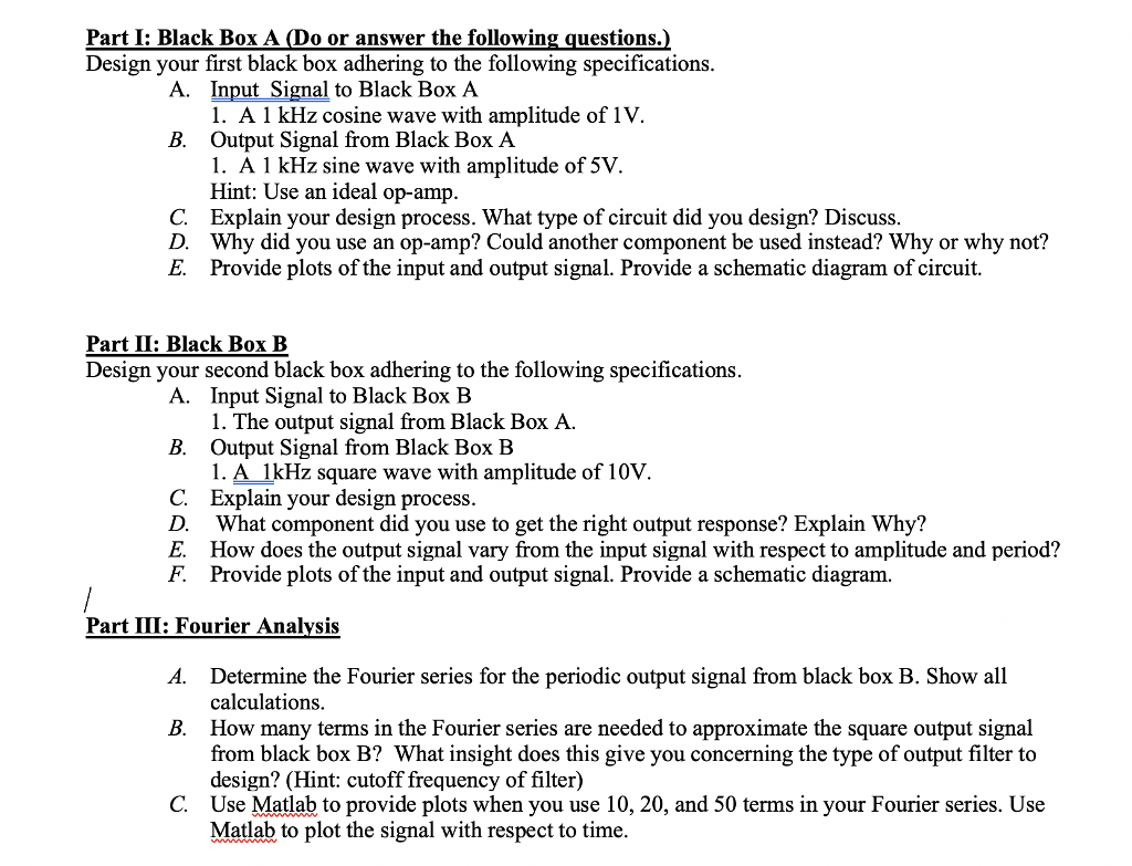 Solved Part I: Black Box A (Do or answer the following | Chegg.com