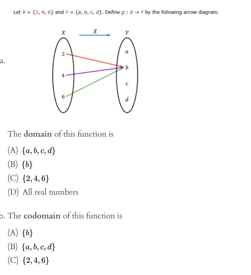 Solved Let X={2,4,6} and Y={a,b,c,d}. Define g:X→Y by the | Chegg.com
