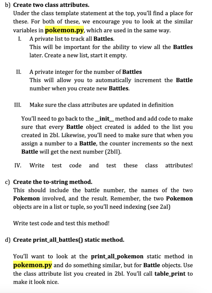 Solved a) Define Battle Class (_init_) I. Initialize Battle | Chegg.com