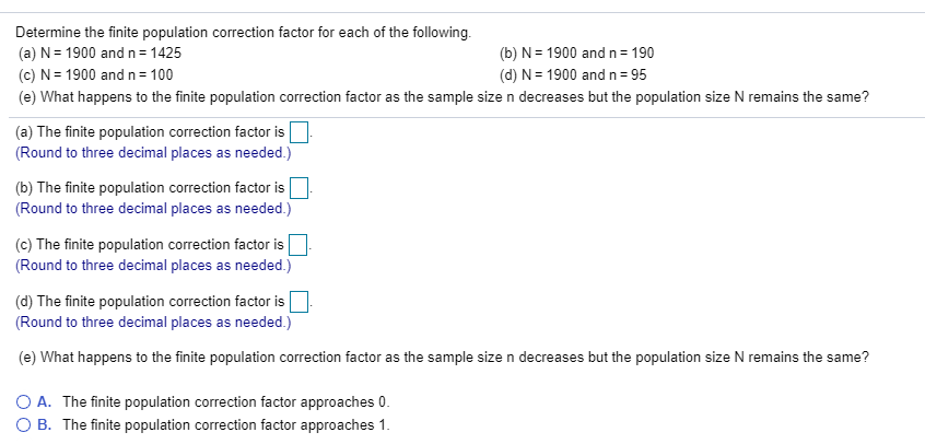 Solved Determine The Finite Population Correction Factor For