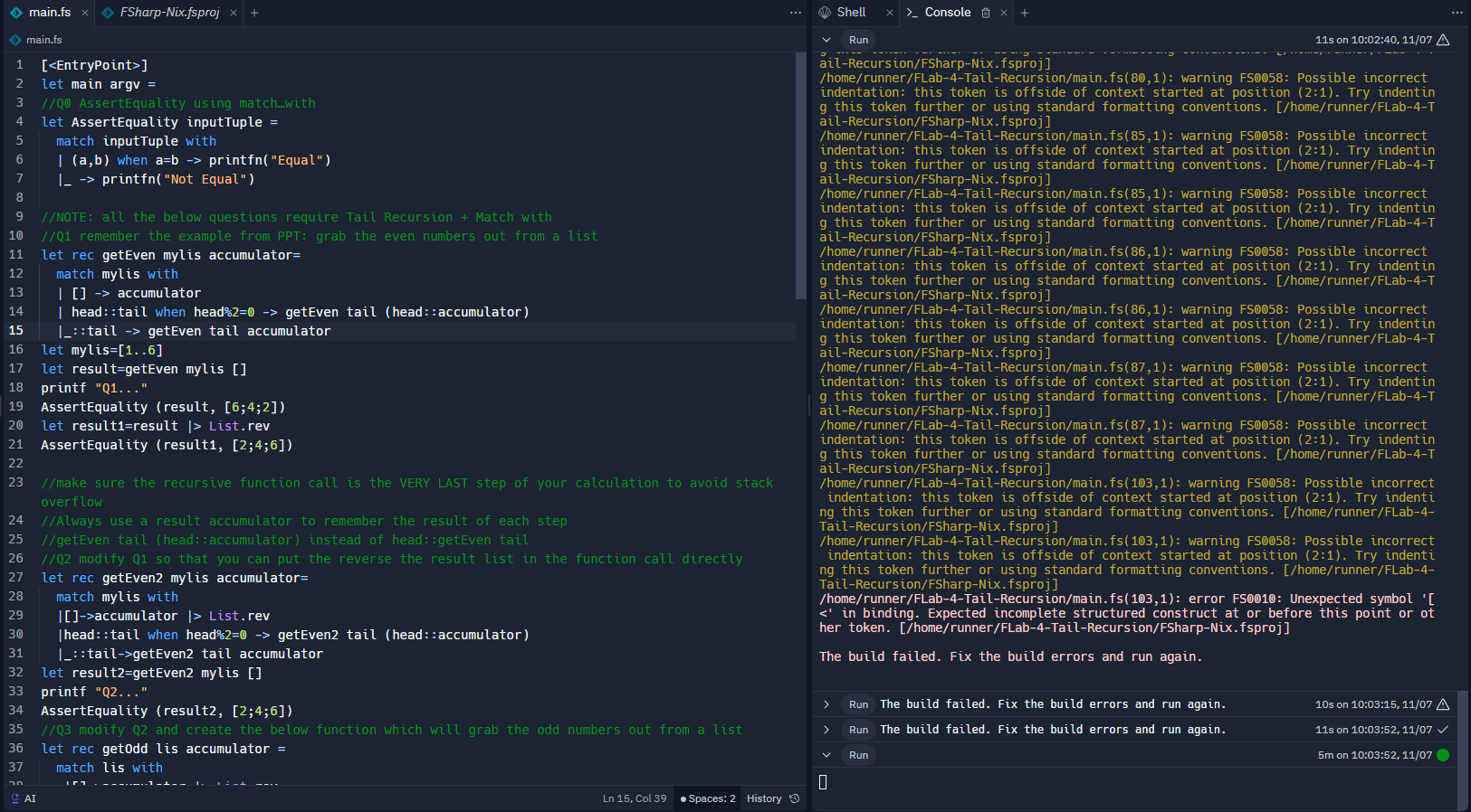 Solved I have this code here in F# and I am trying to run | Chegg.com