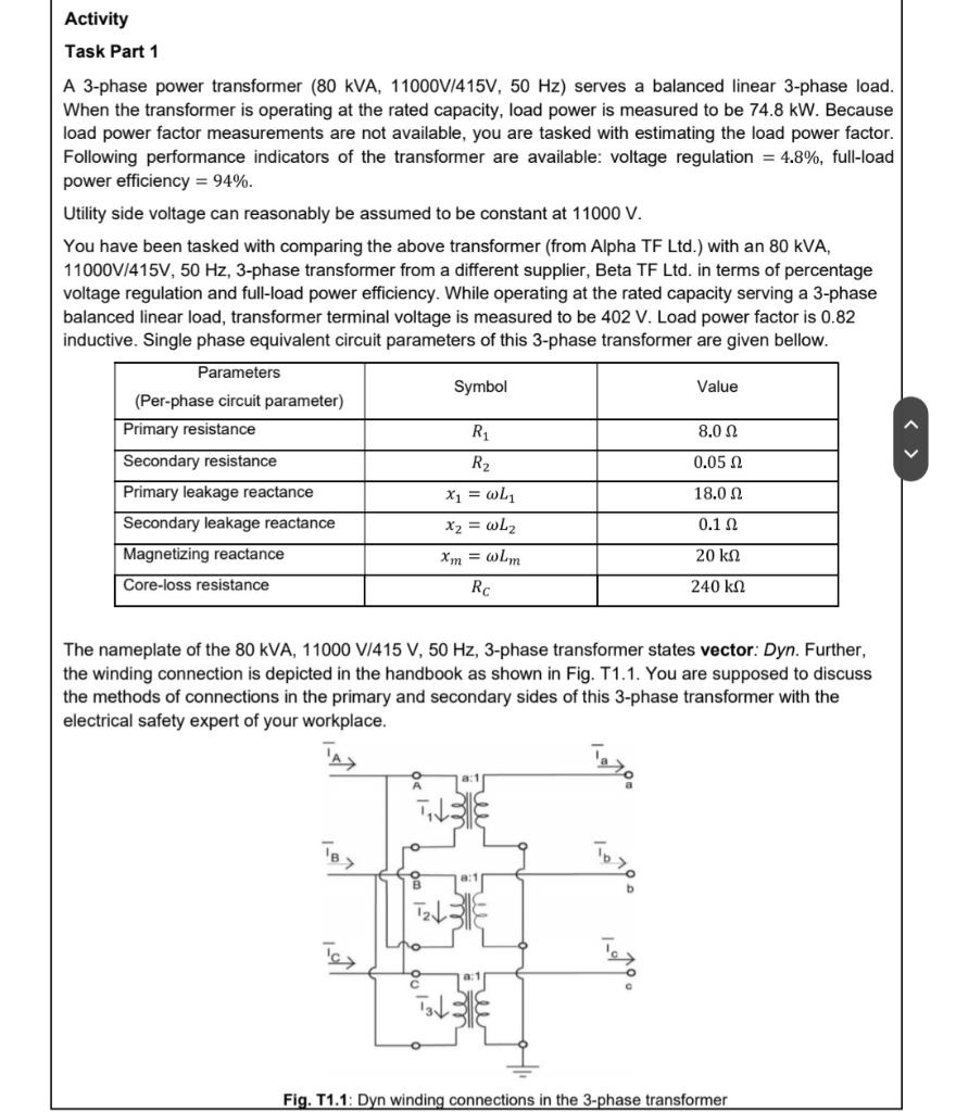 Solved Activity Task Part 1 A 3 Phase Power Transformer 80