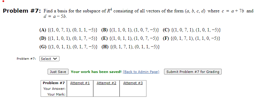 Solved Problem # 7: Find a basis for the subspace of R4 | Chegg.com