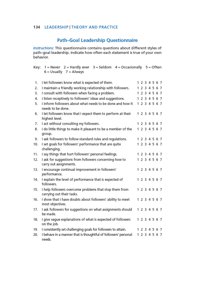 134 LEADERSHIP | THEORY AND PRACTICE Path-Goal | Chegg.com