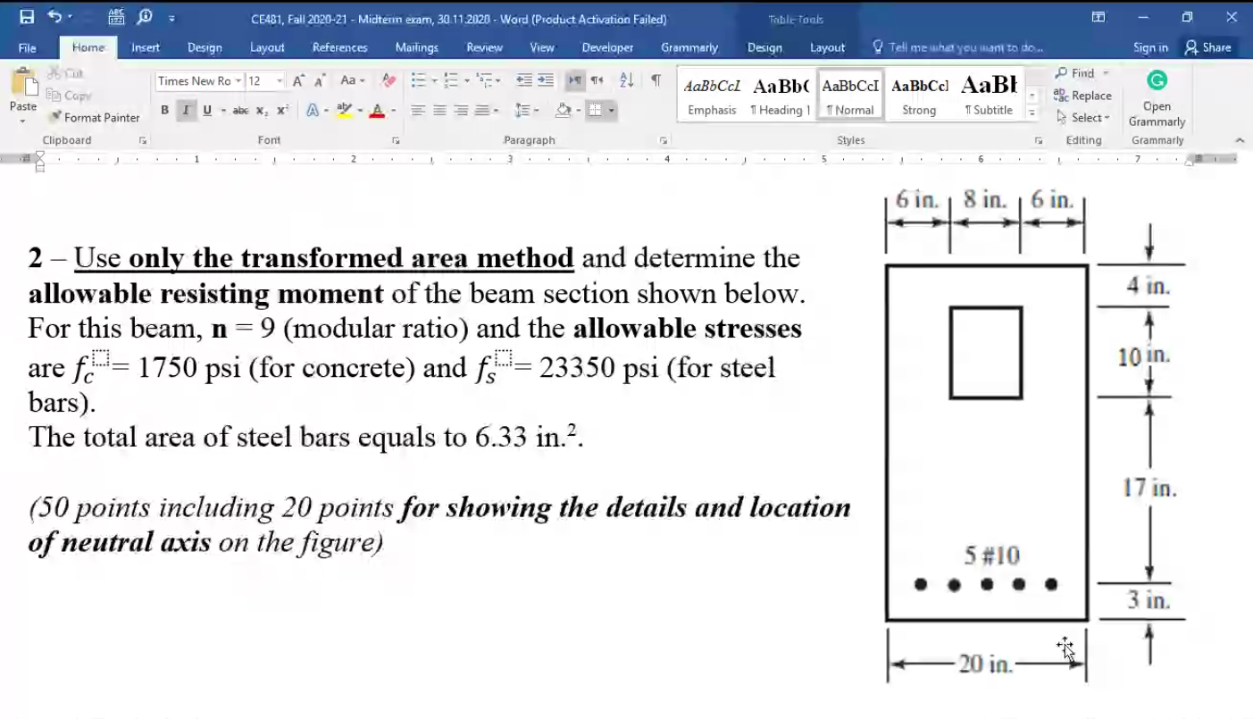 Solved 2- Use only the transformed area method and determine | Chegg.com