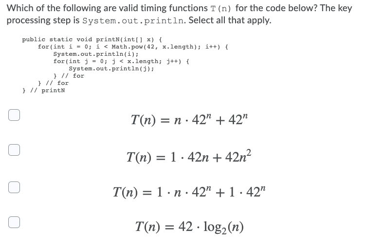 Solved Which of the following are valid timing functions | Chegg.com