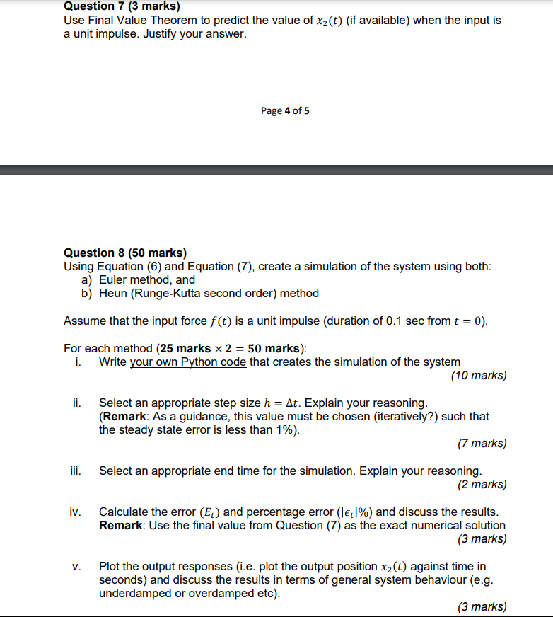 Solved Question 7 (3 marks) Use Final Value Theorem to | Chegg.com