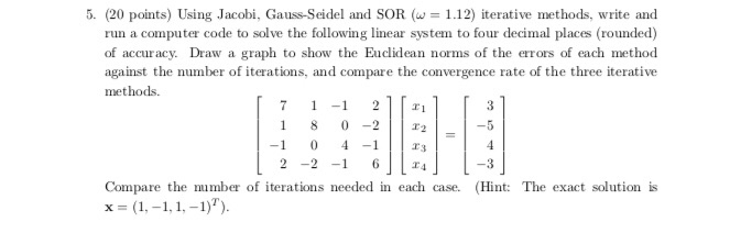 Solved 5. (20 points) Using Jacobi, Gauss-Seidel and SOR | Chegg.com