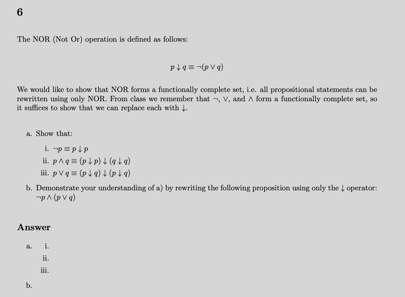 Solved The NOR (Not Or) operation is defined as follows: | Chegg.com