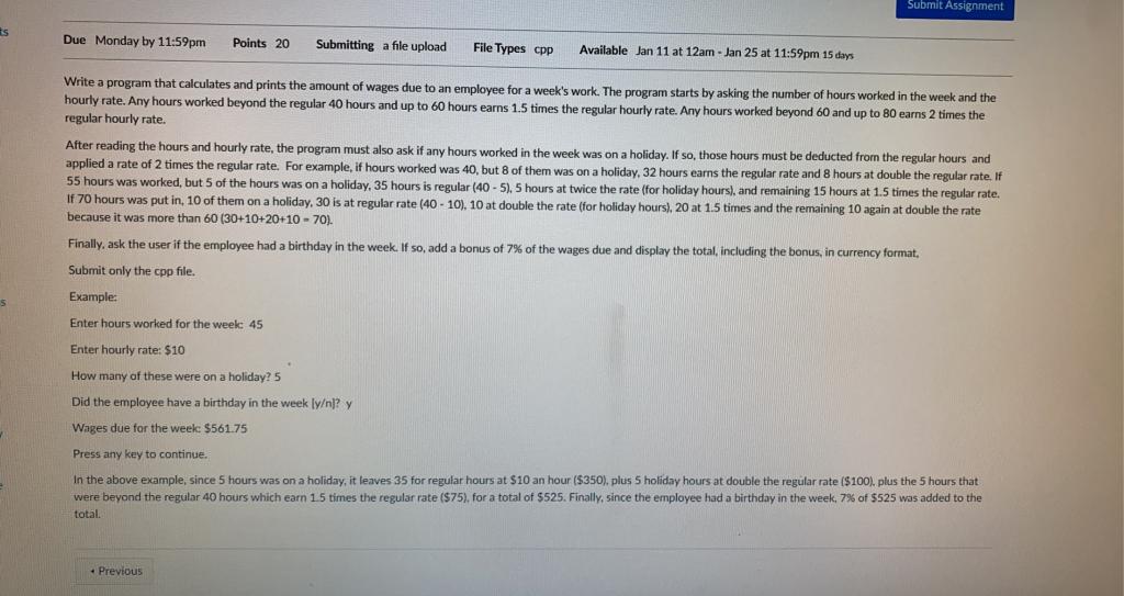 Solved Submit Assignment ts Due Monday by 11:59pm Points 20 | Chegg.com