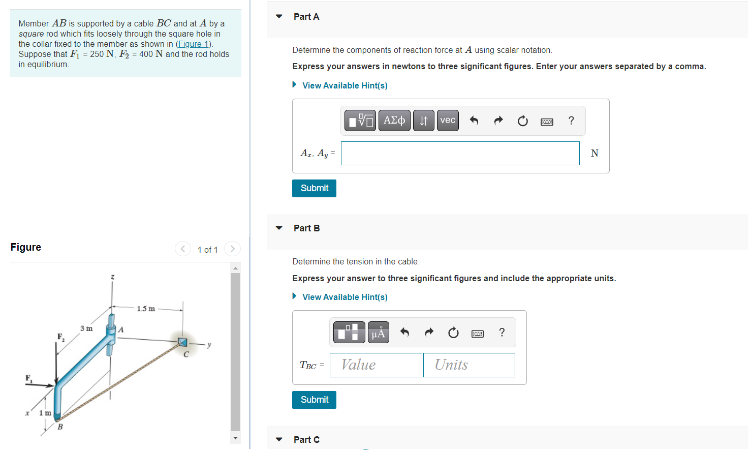 Solved Member AB is supported by a cable BC and at A by a | Chegg.com