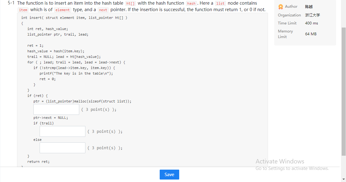 5-1 The function is to insert an item into the hash | Chegg.com