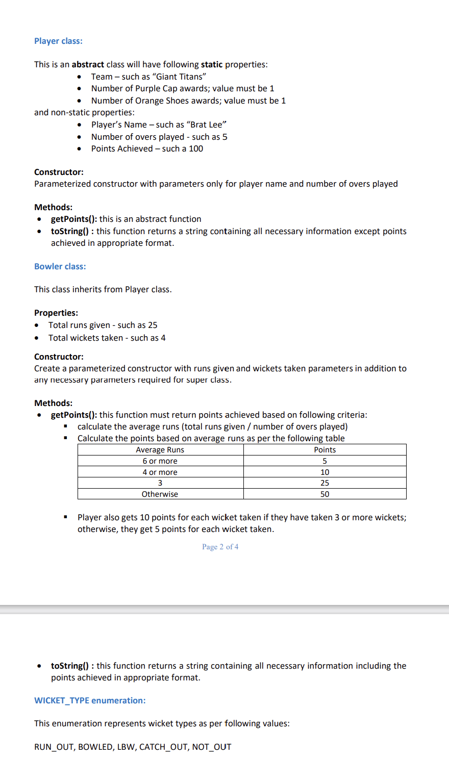 Solved Player class: This is an abstract class will have | Chegg.com