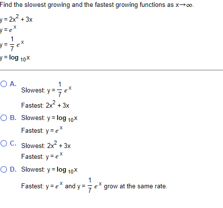 Solved Find the slowest growing and the fastest growing | Chegg.com