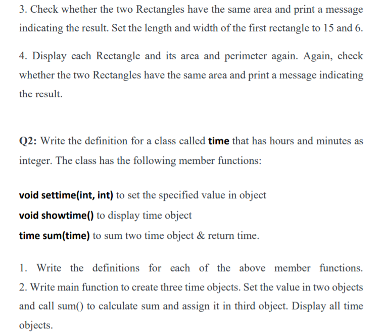 Solved Q1: Write the definition for a class called Rectangle | Chegg.com